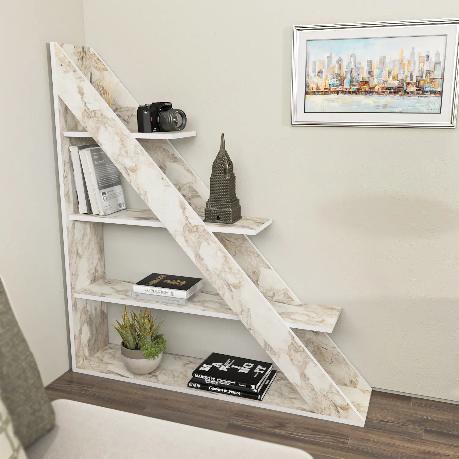 Pisagor 52 Tall Geometric Ladder Bookcase
