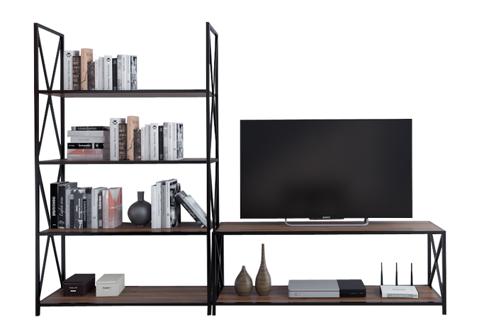 Xena Metal Wood Entertainment Center for TVs up to 55" (Set of 2)